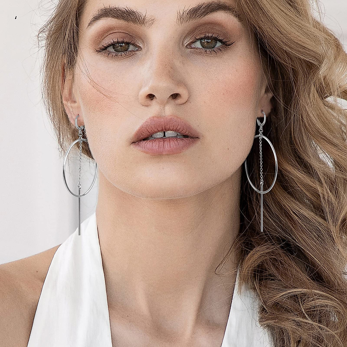 Silver Plated Dangle Hoop Earrings for Women, Cute Earrings with Dangly Bar Valentines Day Jewelry Gifts for Women Girls