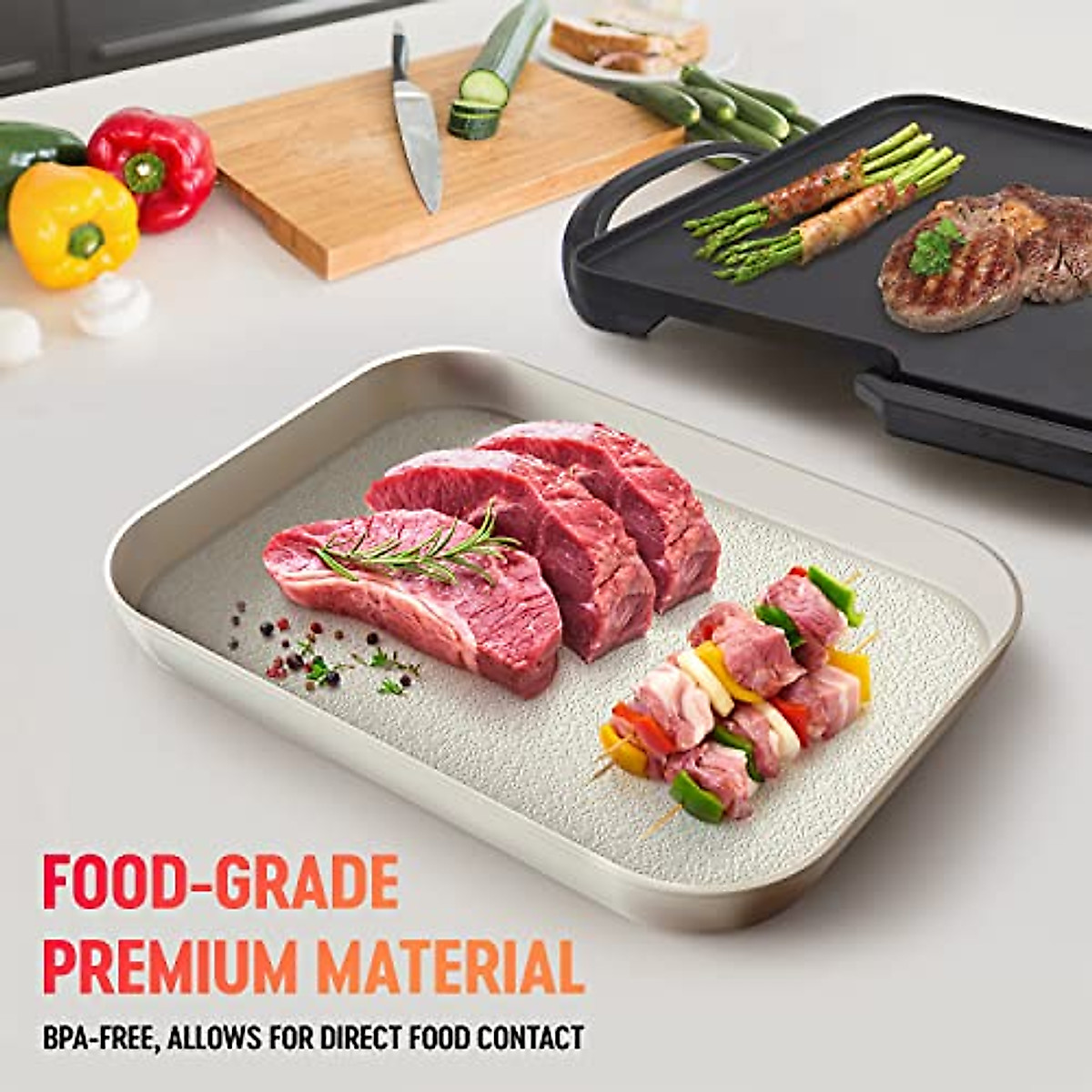 Mueller Serving Tray Reversible European Made Serving Platter, 2in1, Grill Accessories Rectangular Non-Slip Tray, Shatter-Proof, Non-Toxic, for Coffee Table, Kitchen, Outdoors, Dishwasher Safe, Beige