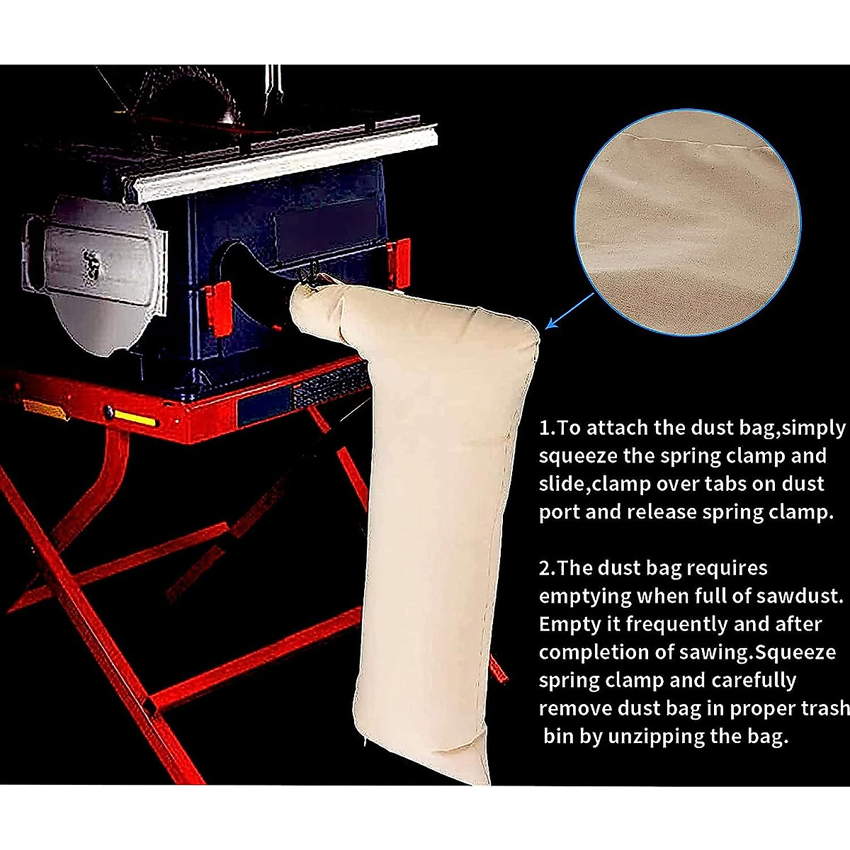 Thaekuns 2 Pack Table Saw Dust Collector Bag for Bosch/Rigid/Ryobi/DeWalt/Kobalt/Skilsaw/Craftsman/Porter/Cable/Delta/Makita/Metabo (10" Tablesaws with 2.5" Dust Port)