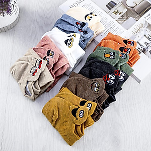 IBEILLI Women Cute Socks 10 Pairs Cotton Kawaii Embroidered Funny Low Cut Socks for Women Girls Ankle Socks (Sesame 10 Pack Street with Gift Box)