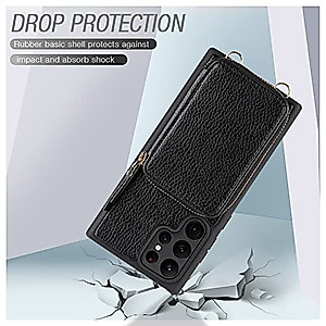 ZVE for Samsung Galaxy S23 Ultra Wallet Case Crossbody, Zipper Phone Case Purse with RFID Blocking Card Holder Wrist Strap Handbag Cover for Samsung S23 Ultra, 6.8",2023-Black