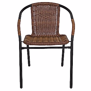 Flash Furniture Lila Modern Rattan Indoor/Outdoor Stackable Dining Chairs, Stacking Rattan Bistro Chairs for Patio or Restaurant, Set of 2, Brown