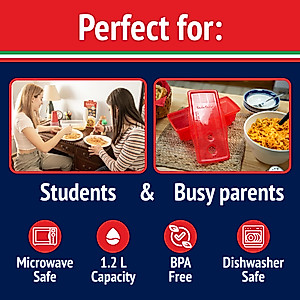 Microwave Pasta Cooker- The Original Fasta Pasta (Red)- Quickly Cooks up to 4 Servings- No Mess, Sticking or Waiting For Boil- Perfect Al Dente Pasta Every Time- For Dorms, Small Kitchens, or Offices