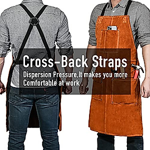 Leather Welding Work Apron,Woodworking Shop Apron,Heat Resistant & Flame Resistant Bib Apron, Flame Retardant Heavy Duty BBQ Apron, Adjustable Fit M-XXXL Men & Women