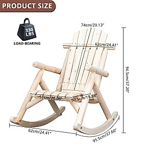 INXXCOROO Rustic Fir Wood 65x95x96cm Outdoor Patio Courtyard Rocking Chair with Log Finish for Backyard and Front Porch