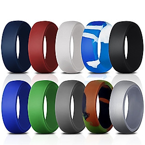 PAMTIER 10 Pack Affordable Silicone Rubber Wedding Bands Durable Comfortable Rings Size 12