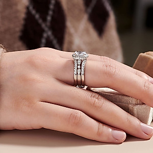 Newshe Jewellery Oval Wedding Set Engagement Rings for Women AAAAA Cubic Zirconia 925 Sterling Silver Ring Enhancer Bridal Set Size 8