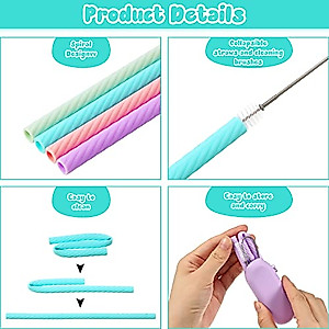 4 Set Silicone Straws with Case Reusable Straws Silicone Foldable Portable Drinking Straw Set for Party Travel Cold or Hot Straw with 4 Carry Case, 4 Cleaning Brushes 7 5/7 Inch Long (Classic Color)