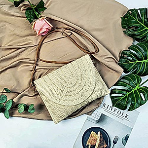 YYIHER Straw Clutch Bags for Women, Straw Shoulder Bag Summer Purse Woven Beach Bags Envelope Bag for Ladies White