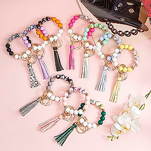 Manlosen Key Ring Bracelet Car Keychain Holder Wristlet Silicone Women Beaded Bangle Chains