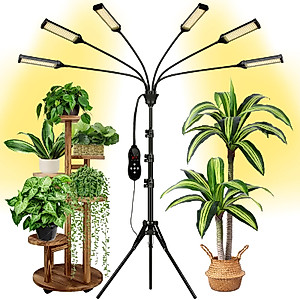 Aukphie Grow Lights for Indoor Plants, Full Spectrum led Grow Light with Stand, Auto On/Off Timing 1-19H & 11 Brightness Levels, Plant Light for Indoor Plants with 6 Light Heads.