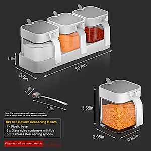 Clear Glass Condiment Canisters Pots, 8 oz Condiment Jar Spice Container with 304 Stainless Steel Lids and Spoons, Glass Seasoning Box Set of 3 Spice Jars Salt Container Sugar Bowl for Kitchen(White)
