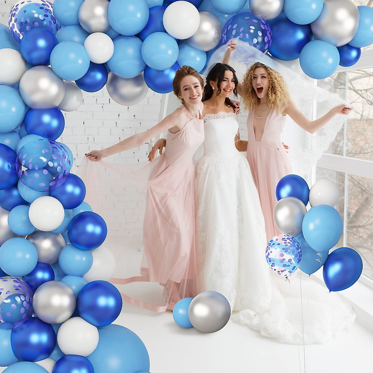 123Pcs Blue Balloons Garland Arch Kit, 18"12"10"5" Navy Blue Sliver Metallic White Confetti Balloons for Boys Birthday Party Ocean Theme Wedding Baby Shower Graduation Anniversary Background Supplies