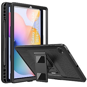MoKo Case for Samsung Galaxy Tab S6 Lite 10.4 Inch 2024/2022/2020 (SM-P620/P625/P613/P619/P610/P615),Shockproof Full Body Rugged Hybrid Cover with Screen Protector & Pencil Holder - Black