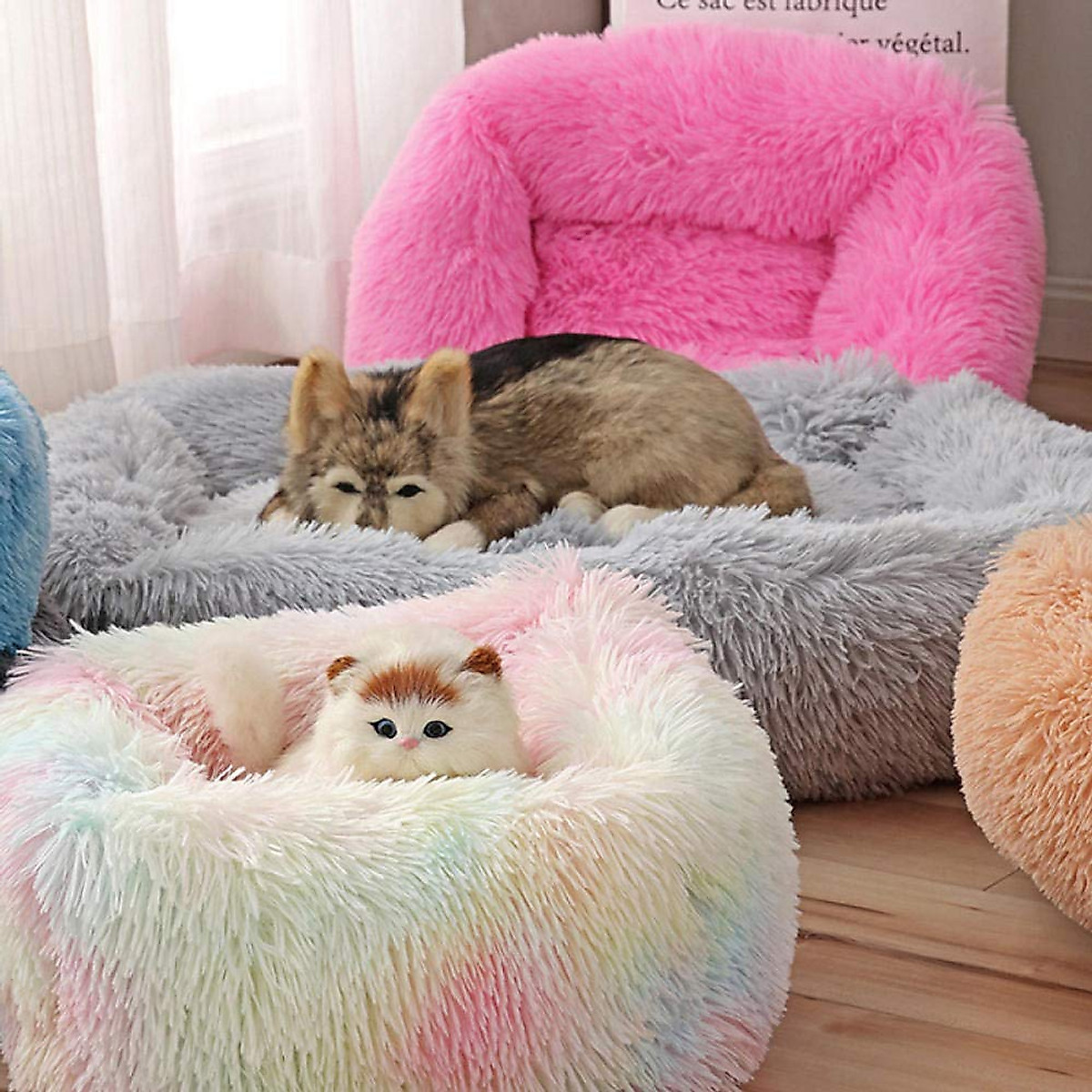Bed Xs Size Warm Winter Square Super Soft Sleeping Dog Bed Long Plush Washable Cat Mat Basket Puppy House 1Pcs Gray