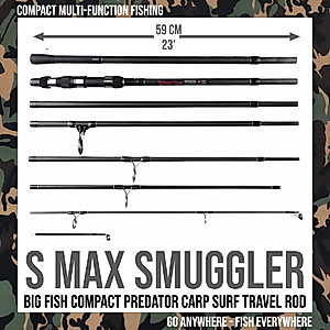 Rigged and Ready S Max. Big Fish Powerful Predator Surf Travel Fishing Rod + 2 Tips Hi-Carbon 11’ 10” & 10’ 7” Options Compact Rod 23” Case 26” Cast W 3.5+6 oz