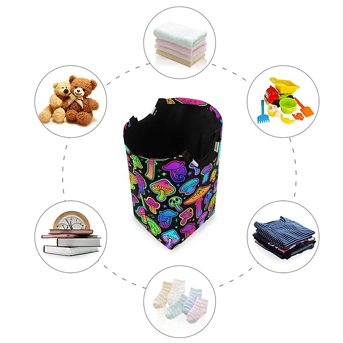 Sletend Large Laundry Basket Mushroom Colorful Large Laundry Basket with Handle Foldable Durable Clothes Hamper Laundry Bag Toy Bin