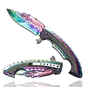 Folding Pocket Knives Mermaid Multi-Function Tools - Spring Assisted Opening Utility Knife - Multi Color Rainbow
