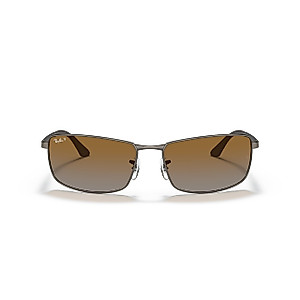 Ray-Ban Men's RB3498 Rectangular Sunglasses, Matte Gunmetal/Polarized Grey Gradient Brown, 61 mm + 1