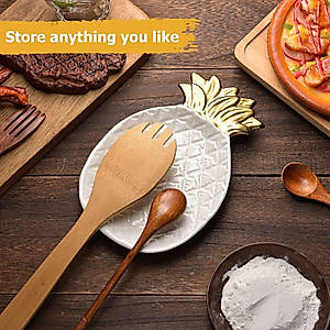 2 Pcs Pineapple Spoon Rest and Spoon Set, Ceramic Spoon Rest for Stove Top, Farmhouse Spoon Rest for Kitchen Counter Spatula Holder Utensil Rest for Ladles Tong Modern Gift Pineapple Kitchen Decor