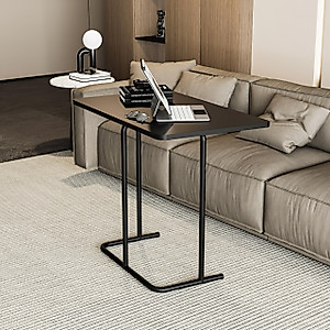 VIPASS C-Shaped End Table, Small Side Table for Couch, Coffee Table and Nottable Laptop Stand, Space Saving Suitable for Living Room, Bedroom, Bedside, Black
