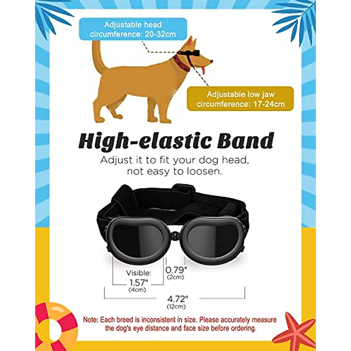 Lewondr Dog Sunglasses Small Breed Dogs Goggles UV Protection,Goggles for Small Dogs Eye Wear Protection with Adjustable Strap Windproof Anti-Fog Sunglasses for Small Dogs Doggy Doggie Glasses,Black