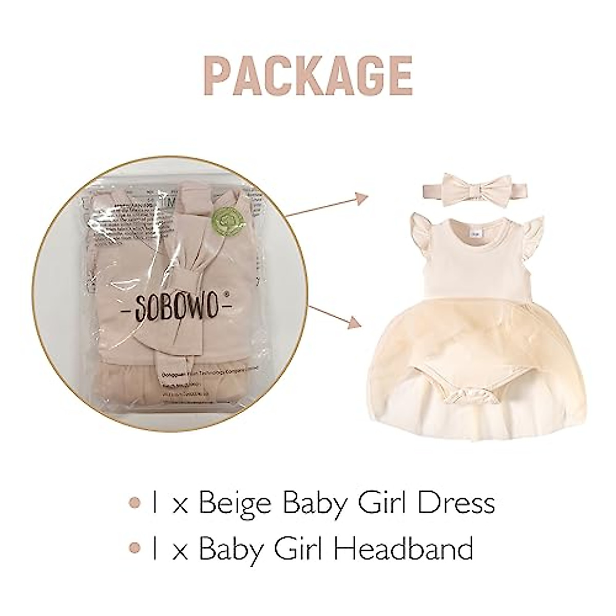 SOBOWO Beige Baby Girl Dress Infant Baby Girl Ruffle Sleeveless Tulle Romper Onsies Dresses Summer Clothes Outfits with Headband(0-3 Months, Beige S)