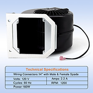 Criditpid KS-5020-1052 Convection Blower Fan Replacement for PelPro PP130, PP130-B, PP150, PP300, PP70, PPC90 Cast Iron Pellet Stove.