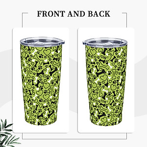 20oz Tumbler Dog Paw Bones Heart Double Wall Vacuum Insulated Coffee Mug with Lid and Metal Straw Brush Reusable Stainless Steel Water Bottle Travel Cup Gifts for Car Ice Drinks Hot Beverage