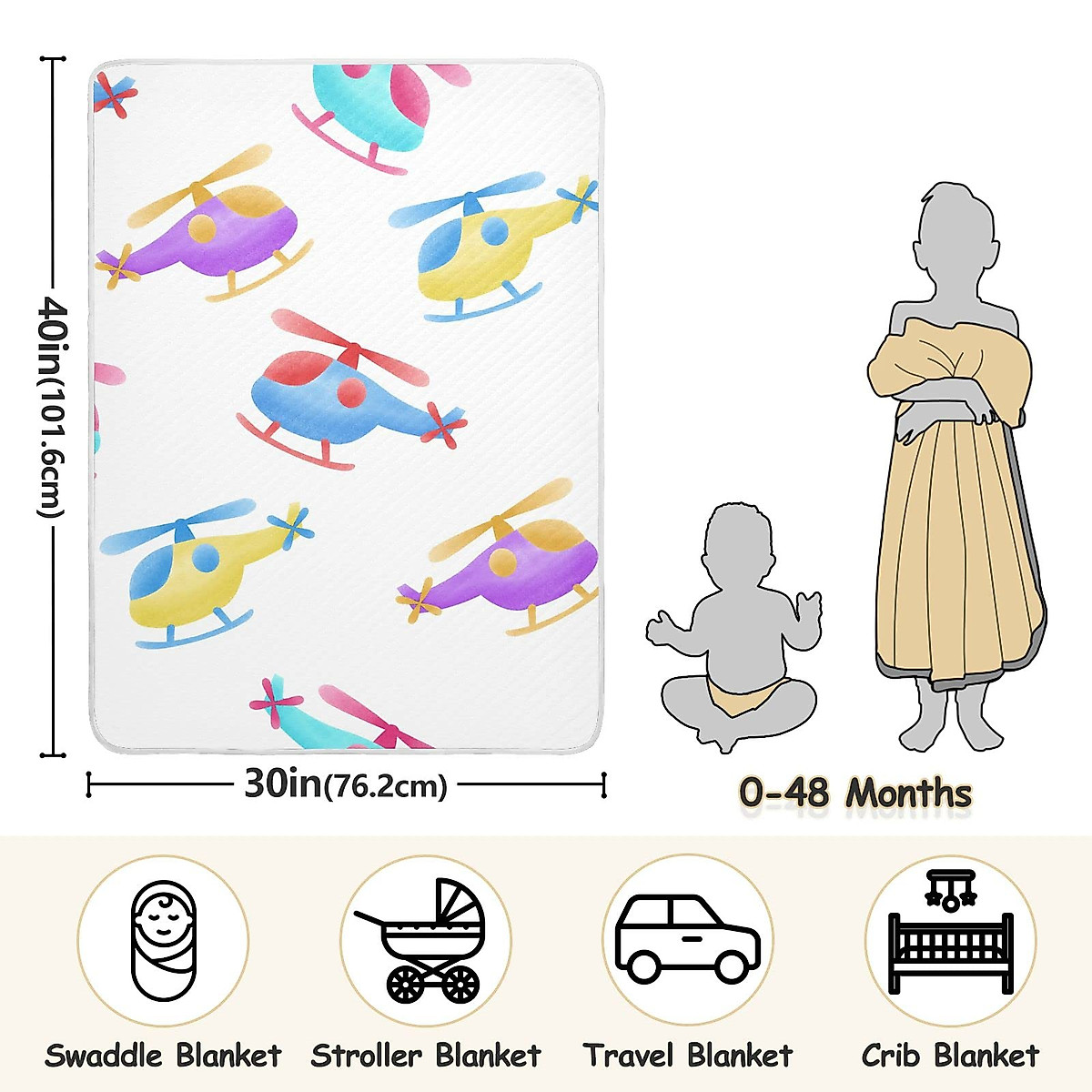 MCHIVER Watercolor Cute Helicopter Baby Blankets for Girls Boys Receiving Blankets Girl Toddler Blanket Swaddle Blankets Baby Receiving Blankets for Crib Infant Unisex Girl Newborn