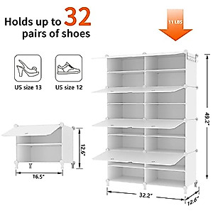 AWTATOS Shoe Rack, 8 Tier Shoe Storage Cabinet with Door, 32 Pair Shoe Organizer Shelves for Closet Hallway Bedroom Entryway, White