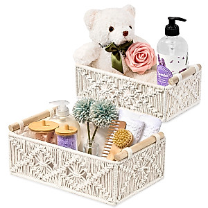 Sorbus Macrame Boho Decor Baskets - 2 Decorative Gift Baskets for Nursery, Baby Room, Toilet Tank Top - Lined Baby Basket Set for Organizing Changing Station, Linens, Clothes, Diapers, Toiletries