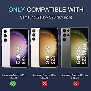 CASEJEEN for Samsung Galaxy S23 Case with 1 Pcs Tempered Glass Screen Protector and 1 Pcs Camera Lens Cover,PU Leather Rugged Shockproof Phone Cover,Black