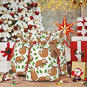 Drawstrings Christmas Gift Bags Sloth-Cute-Tree Presents Wrapping Bags Xmas Gift Wrapping Sacks Pouches Medium