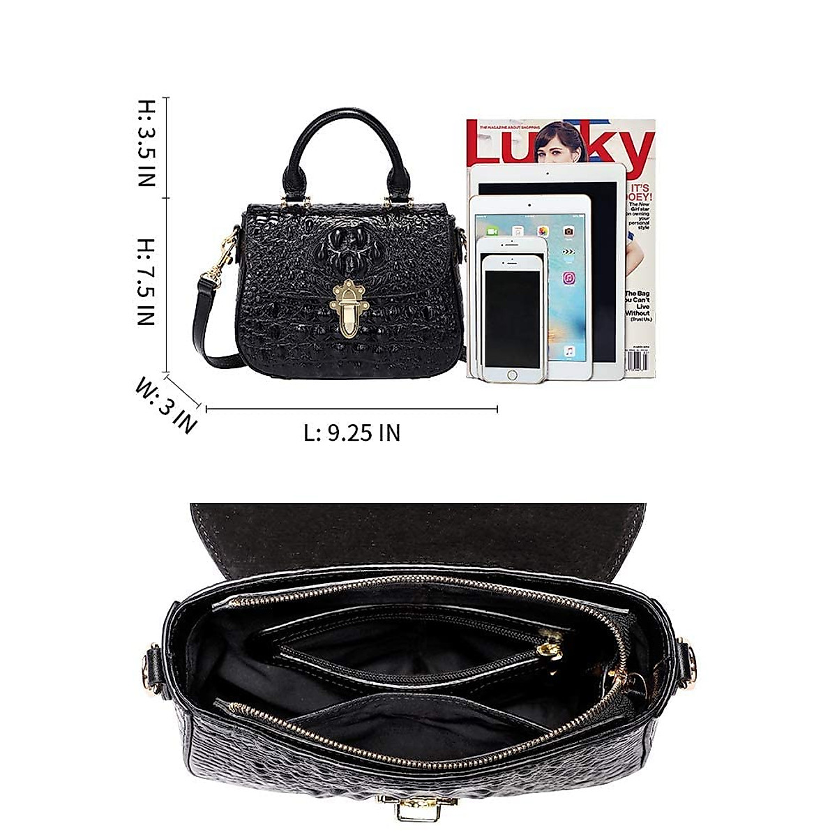 PIJUSHI Designer Genuine Leather Top Handle Satchel Handbag Bundle with Crocodile Leather Wristlet Wallet