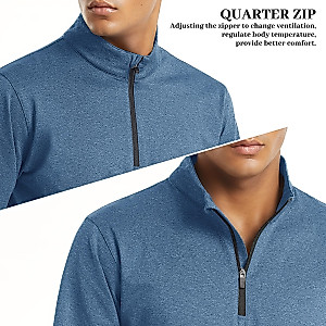TACVASEN Men's Quarter Zip Pullover Fleece Long Sleeve Pullover Active Shirts Running Performance Shirts Gym Workout Shirts Tops Blue Grey, XL