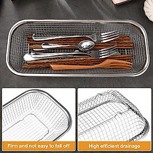 Cabilock Dishwasher Silverware Cutlery Basket Stainless Steel Flatware Drying Rack Countertop Utensil Holder Caddy Silver A