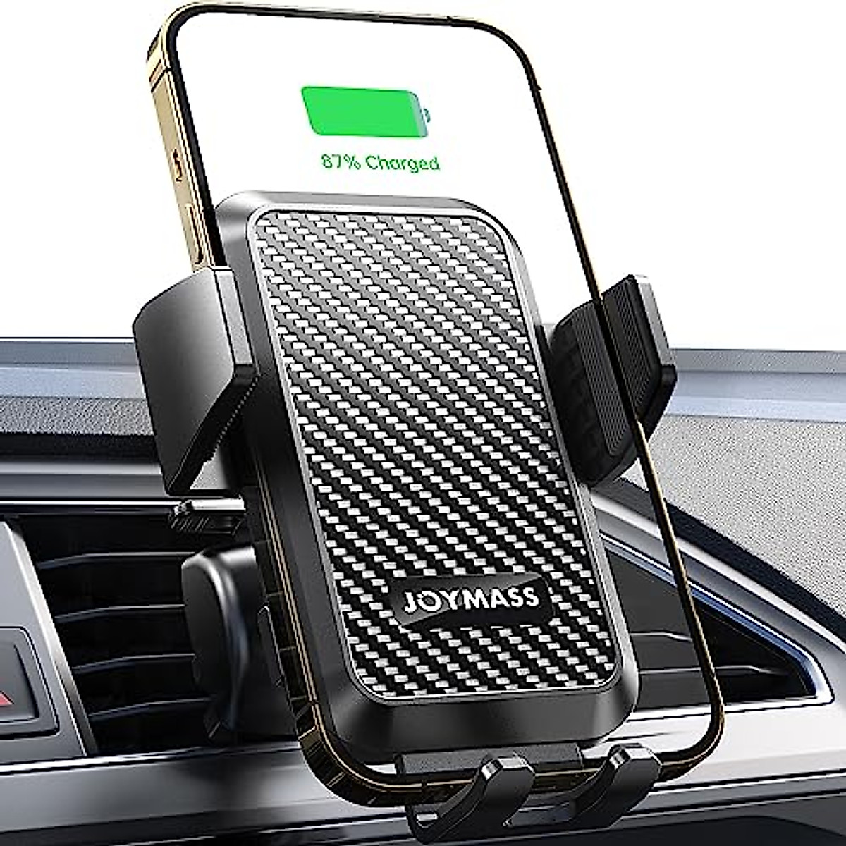 Wireless Car Charger, JOYMASS 15W Fast Charging Auto Clamping Car Charger Cell Phone Holder Mount Vent for iPhone 15 14 13 12 Mini Pro Max 11 XR XS X, Samsung Galaxy S23 Ultra S22 S21+ Note 20, etc