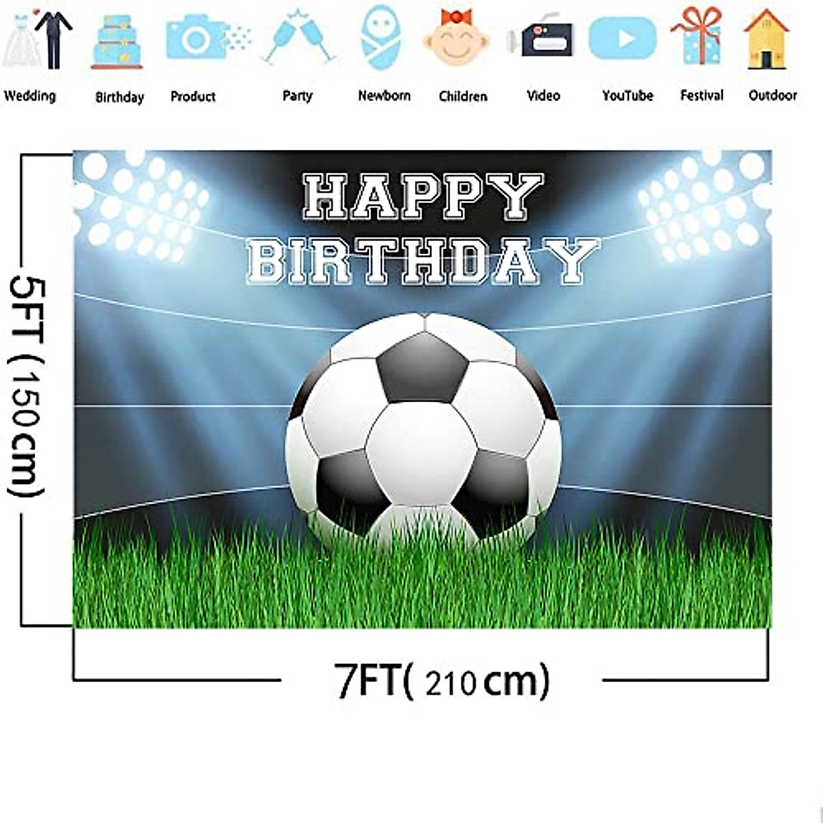 AIBIIN Soccer Birthday Party Backdrop Soccer Field Photo Background Soccer Party Decorations Backdrop for Men Football Field Green Grass Photography Background for Boys Kids Cake Table Vinyl 7x5ft