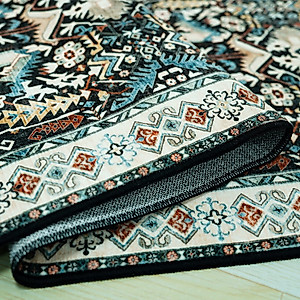 Washable Living Room Area Rug - 8x10 Large Bedroom Rug Distressed Oriental Non-Slip Non-Shedding Print Floor Carpet for Dining Room Kitchen (Black, 8 x 10)