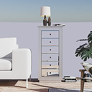 Bedroom Living Room Vertical Filing Cabinet, 6 Drawers,Jewelry Armoire With Silver Mirrored, & 16 Necklace Hooks, 2 Side Swing Doors