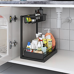 reepor 2 Pack Under Sink Organizer,2-Tier Pull Out Cabinet Organizer Under Kitchen Sink Organizer,Under Cabinet Storage Multi-Use for Bathroom Laundry Kitchen
