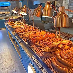 Dual Heads Food Heat Lamp with 500w Bulb Food Warmer Infrared Heating Lamp Countertop Restaurant Kitchen (Double Head(Copper))