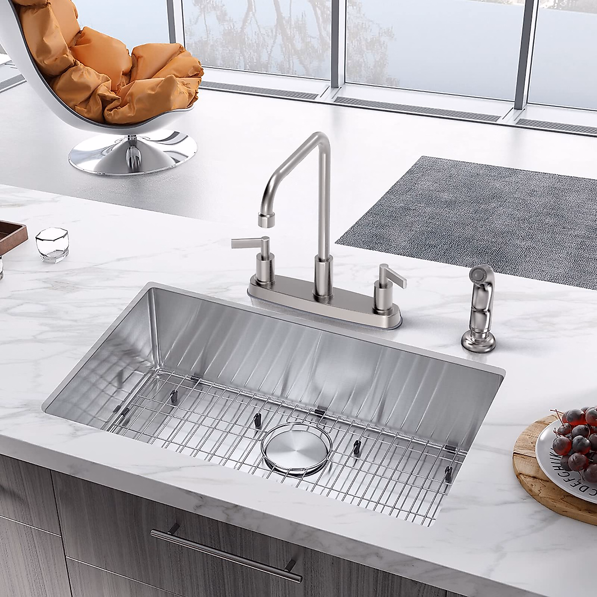 Kitchen Faucet with Sprayer,Brushed Nickel Kitchen Sink Faucet,3 Hole or 4 Hole Faucet for Kitchen Sink,Stainless Steel 2 Handle Kitchen Faucet with Side Sprayer,4 Hole Kitchen Faucets