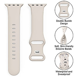 QRose Sprot Bands Compatible with Apple Watch 38mm 40mm 41mm 42mm 44mm 45mm 49mm, Soft Replacement Silicone Sport Strap Wristbands for iWatch Series Utral 8/7/6/5/4/3/2/1 SE Women Men, Starlight