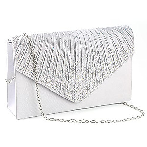 Jubileens Ladies Large Evening Satin Bridal Diamante Ladies Clutch Bag Party Prom Envelope (Silver) Small