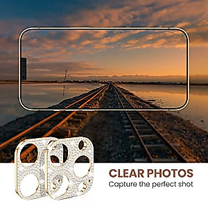 Goton 2 Pack Bling Camera Lens Protector Compatible with iPhone 13 Pro Max & 13 Pro - Glitter Diamond Metal Lens Protective-decoration Cover Accessories, Gold+Gold