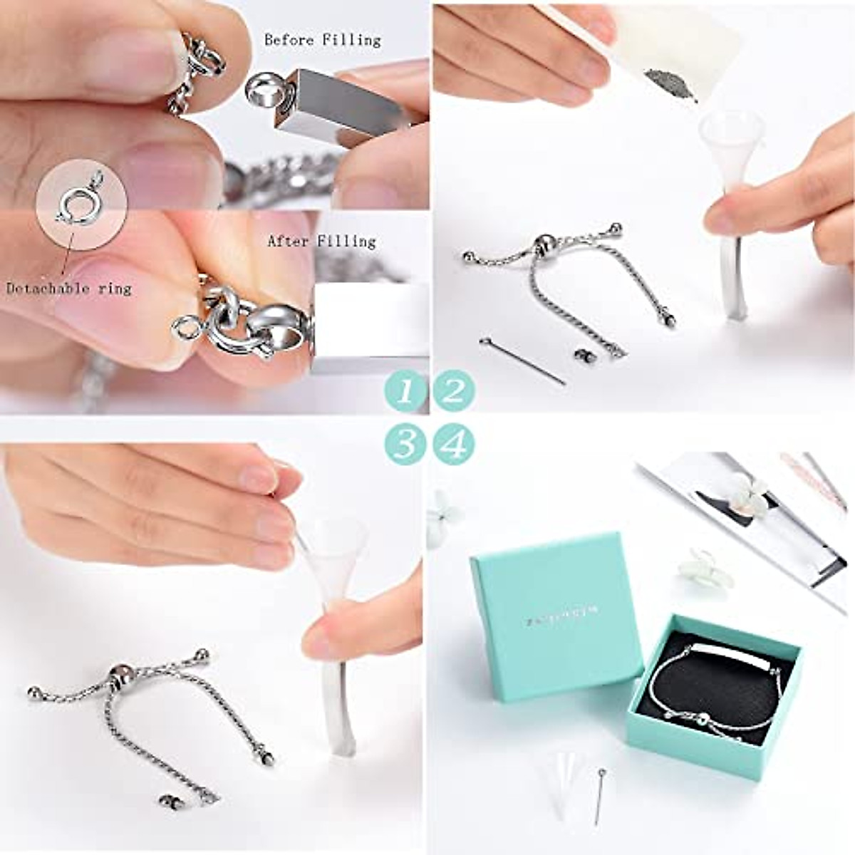 zeqingjw Heart Cremation Bracelet for Ashes Stainless Steel Urn Bangles for Ashes Memorial Keepsake Cremation Memorial Urn Bracelet - Adjustable,Free Fill Kit (Silver)