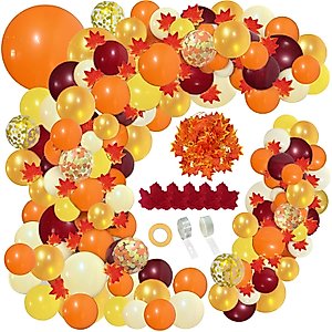 PERPAOL 141pcs Fall Balloons Garland Arch Kit, Fall Decorations Orange Burgundy balloons for Thanksgiving Autumn Little Pumpkin Shower Birthday Party Decorations with Fall Leaves and Maple Garland