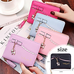 Suxgumoe Small Wallet for Women Girls PU Leather Bifold Short Wallet Tassels Cute Cat Women Wallet Ladies Purse with Coin Pocket (PURPLE)